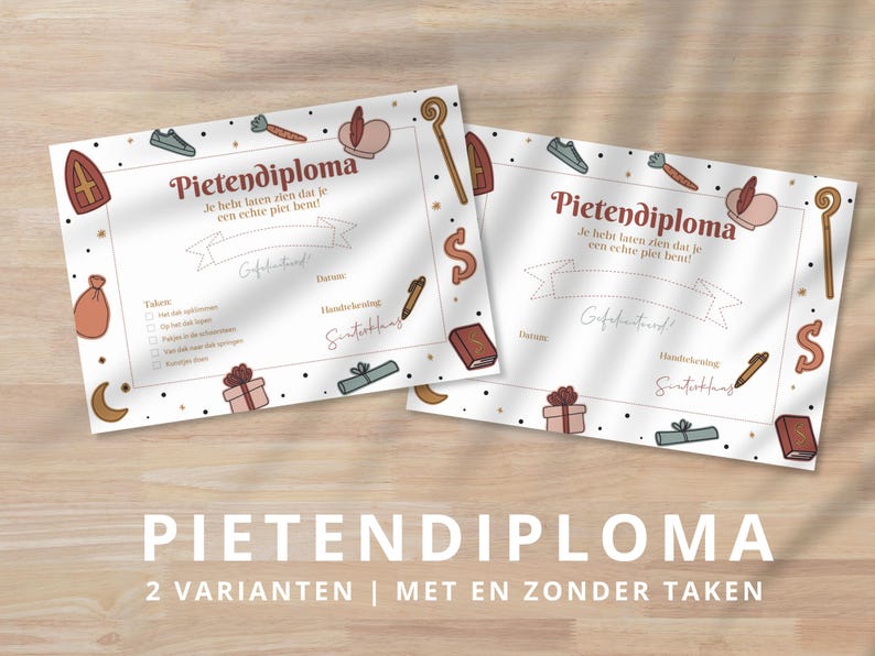 Piet Diploma | Digital File | Sinterklaas Time | Diploma for Piet Gym ...