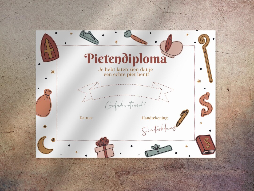 Piet Diploma | Digital File | Sinterklaas Time | Diploma for Piet Gym ...