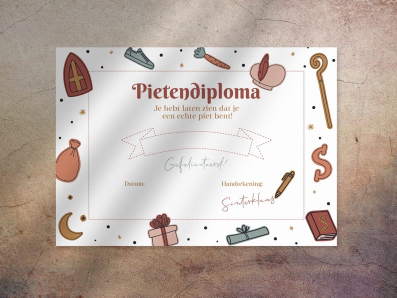 Piet Diploma | Digital File | Sinterklaas Time | Diploma for Piet Gym ...