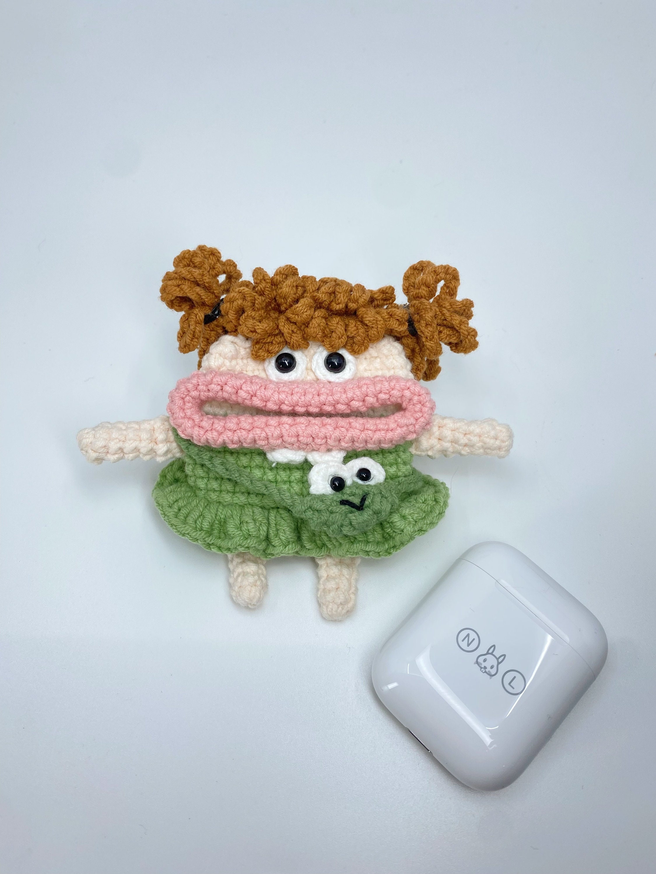 Nanalulu Handmade Crochet Sausage Lips AirPod Bag Case Miggy the Frog ...