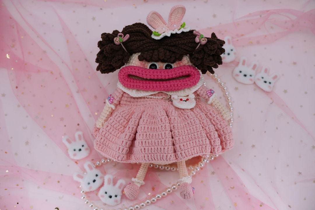 Nanalulu Handmade Crochet Sausage Lips “annie” the Pink Dress Bunny ...