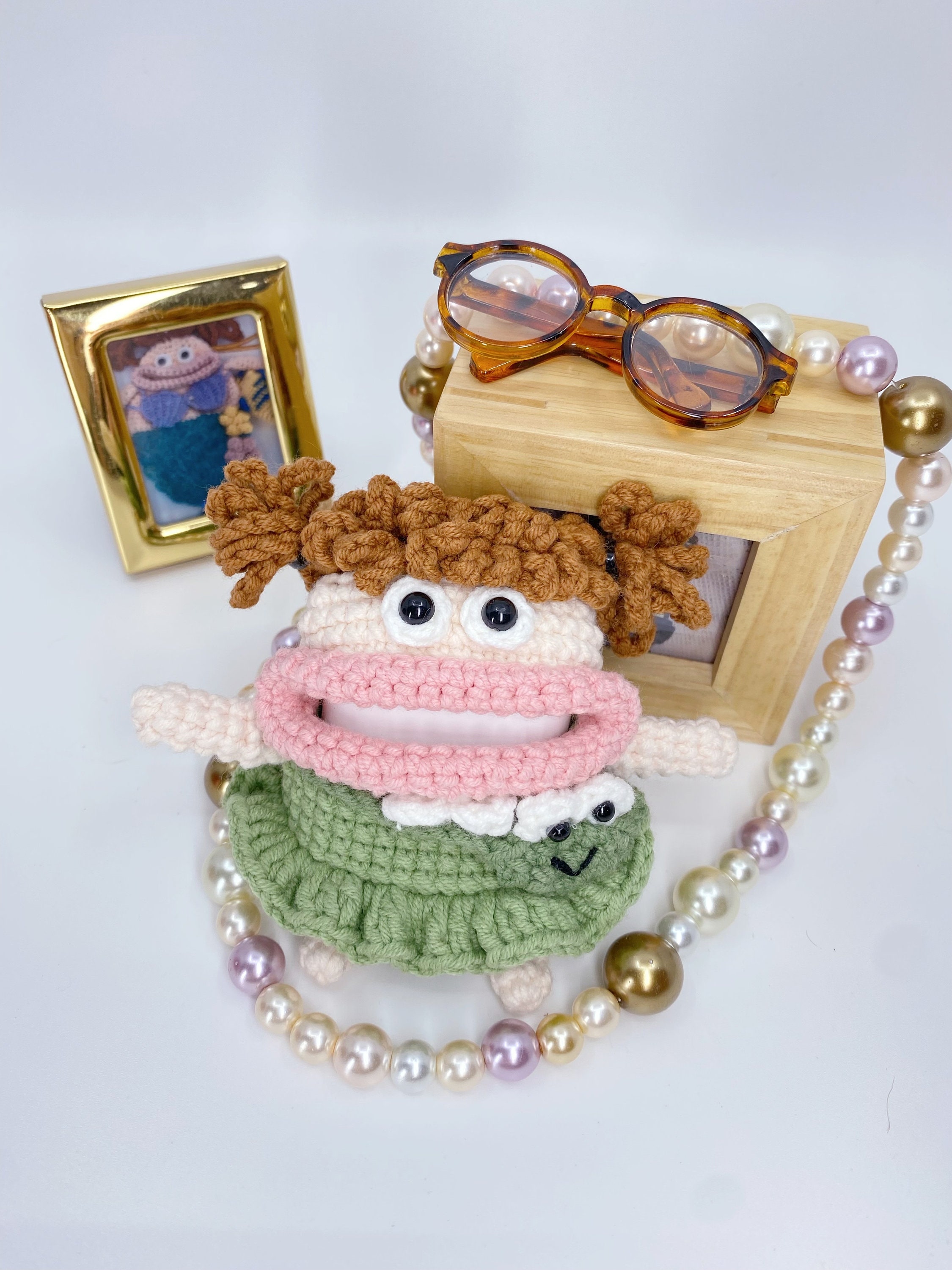 Nanalulu Handmade Crochet Sausage Lips AirPod Bag Case Miggy the Frog ...