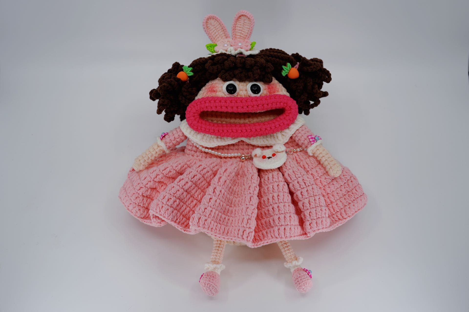 Nanalulu Handmade Crochet Sausage Lips “annie” the Pink Dress Bunny ...