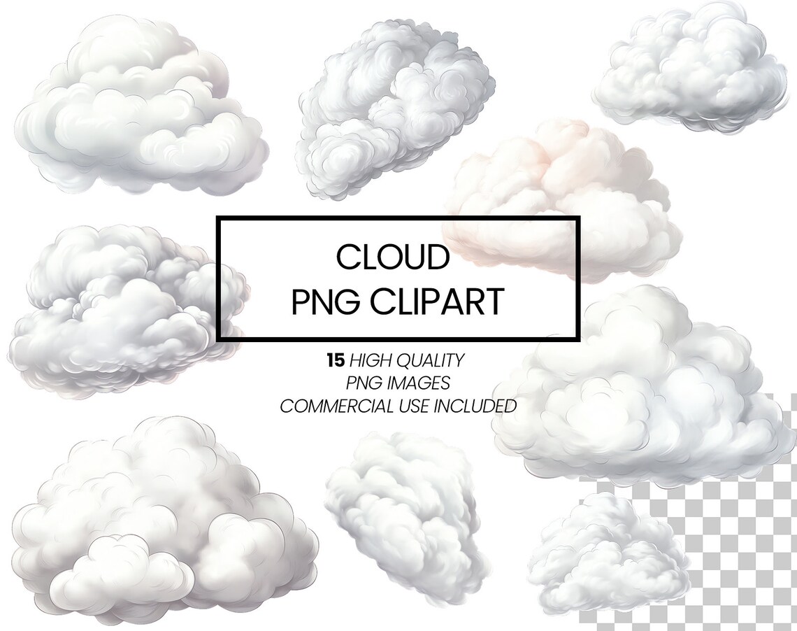 Whimsical Cloud Clipart: 15 High-quality PNG Files (4096x4096 Px ...
