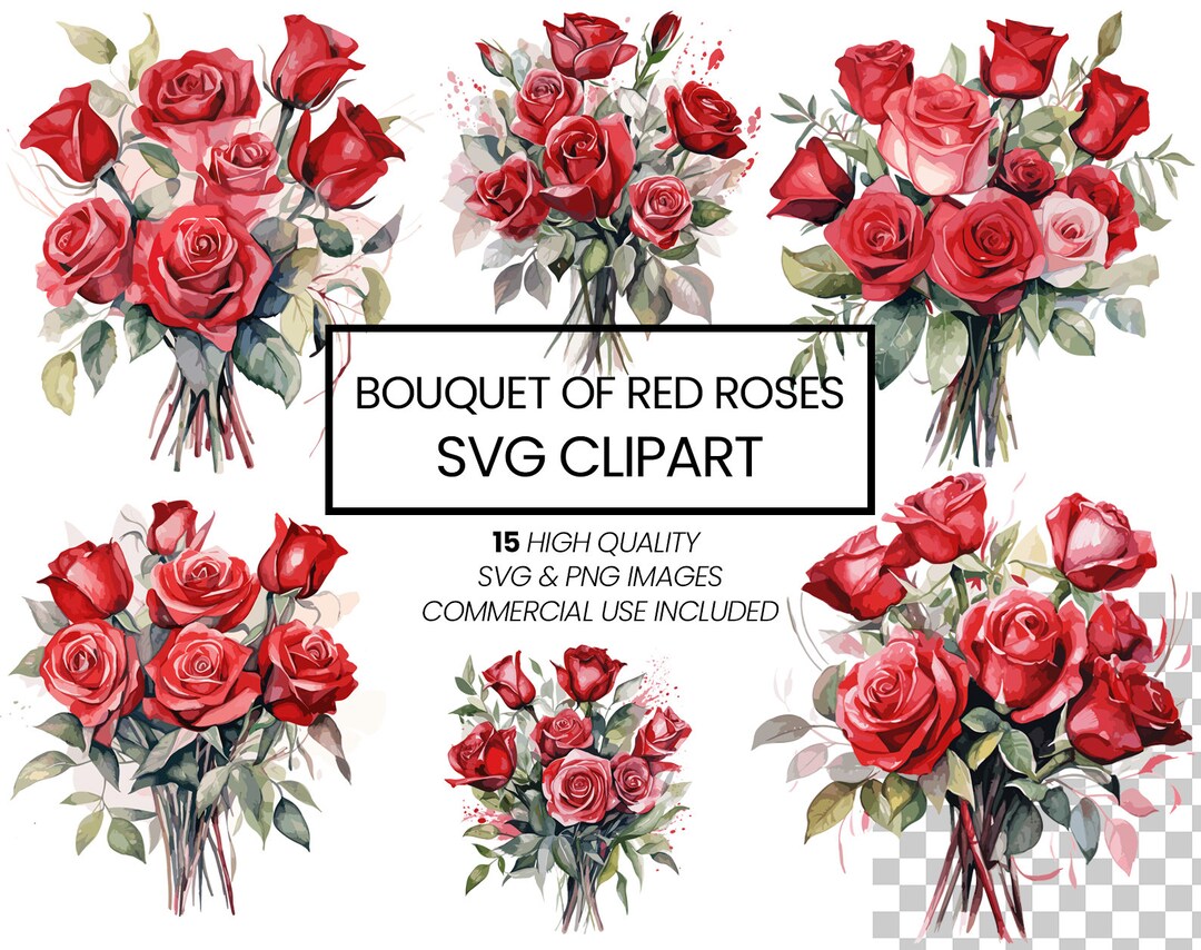 Red Roses Clipart - 15 High Quality SVG and PNG Files - Wedding Clipart ...