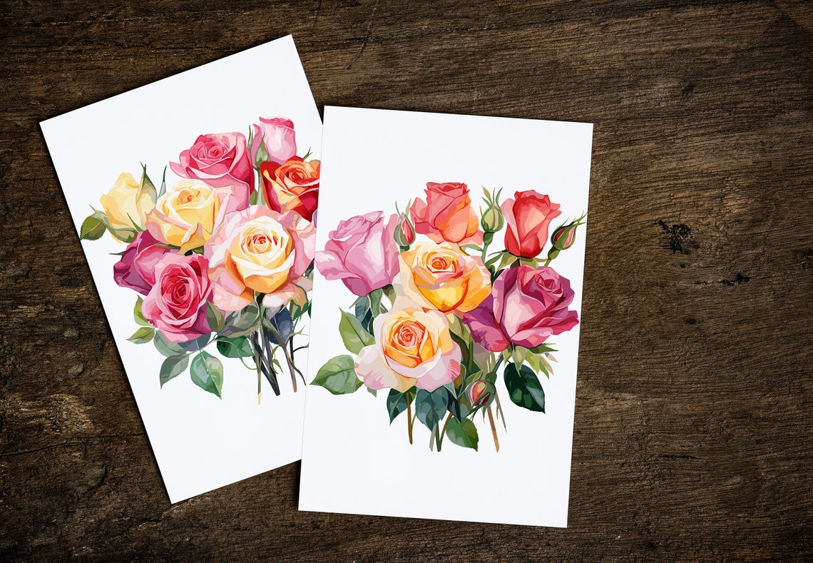 Colorful Roses Clipart - 15 High Quality SVG and PNG Files - Transparent Background - Digital ...