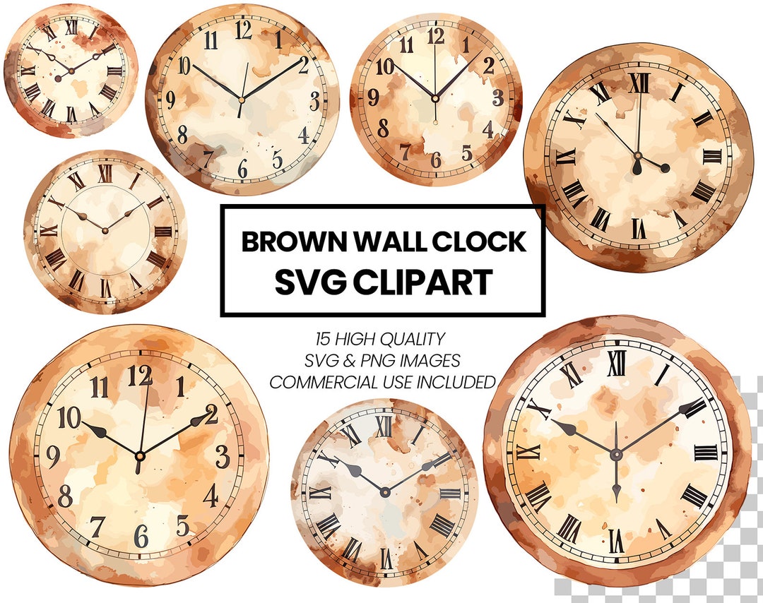 Vintage Brown Wall Clock Clipart: 15 High-quality SVG/PNG Files ...