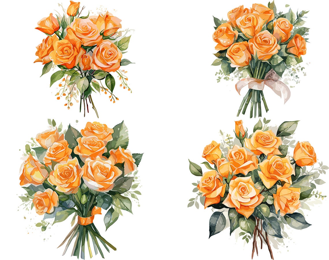Bouquet Orange Roses Clipart - 15 High Quality SVG and PNG Files ...