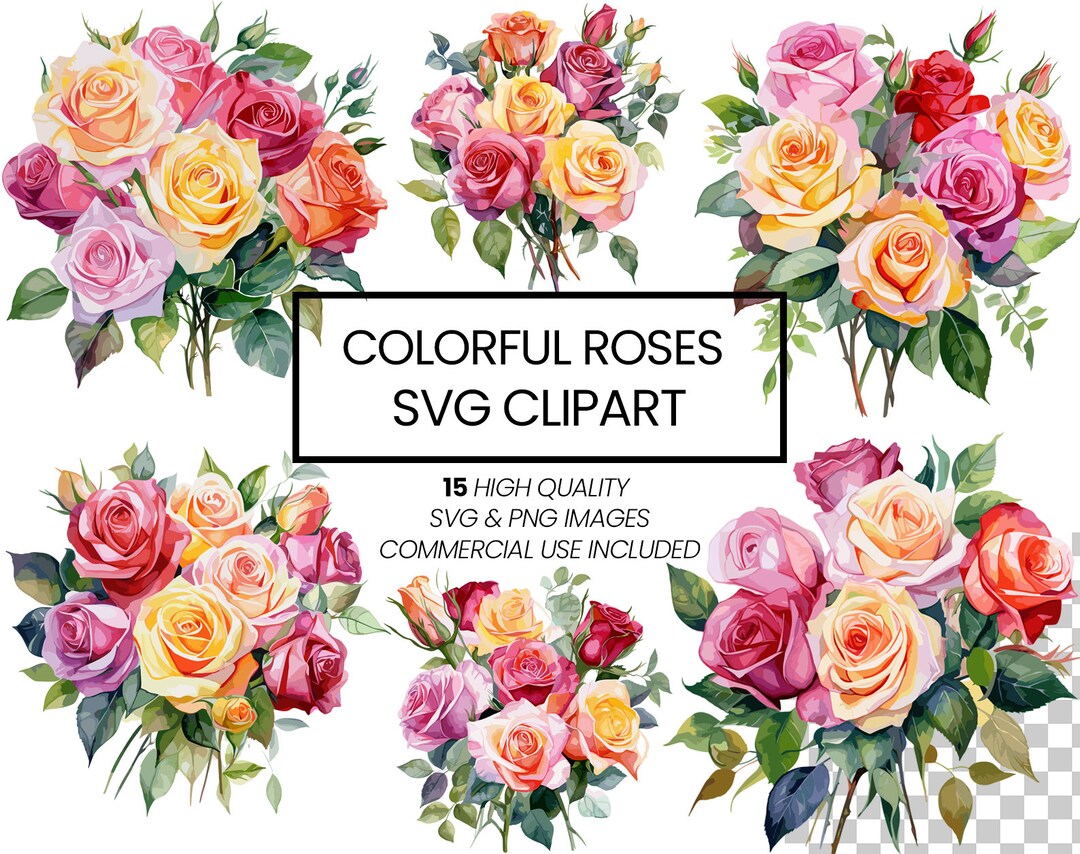 Colorful Roses Clipart - 15 High Quality SVG and PNG Files ...
