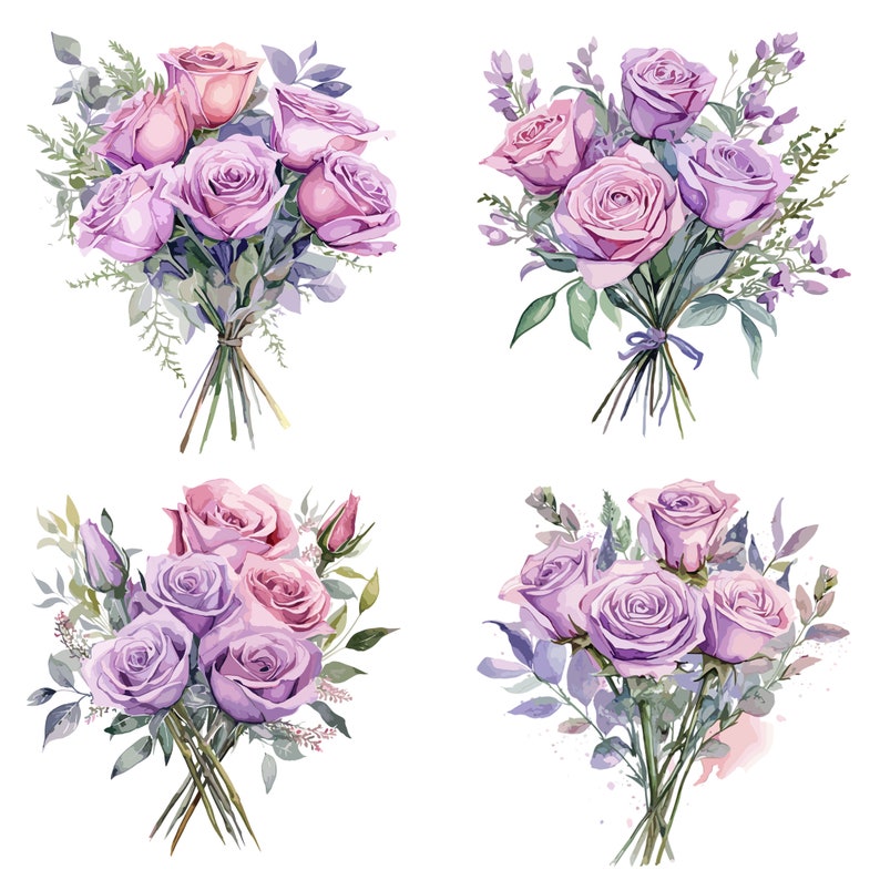 Lavender Roses Clipart - 15 High Quality SVG and PNG Files - Wedding ...