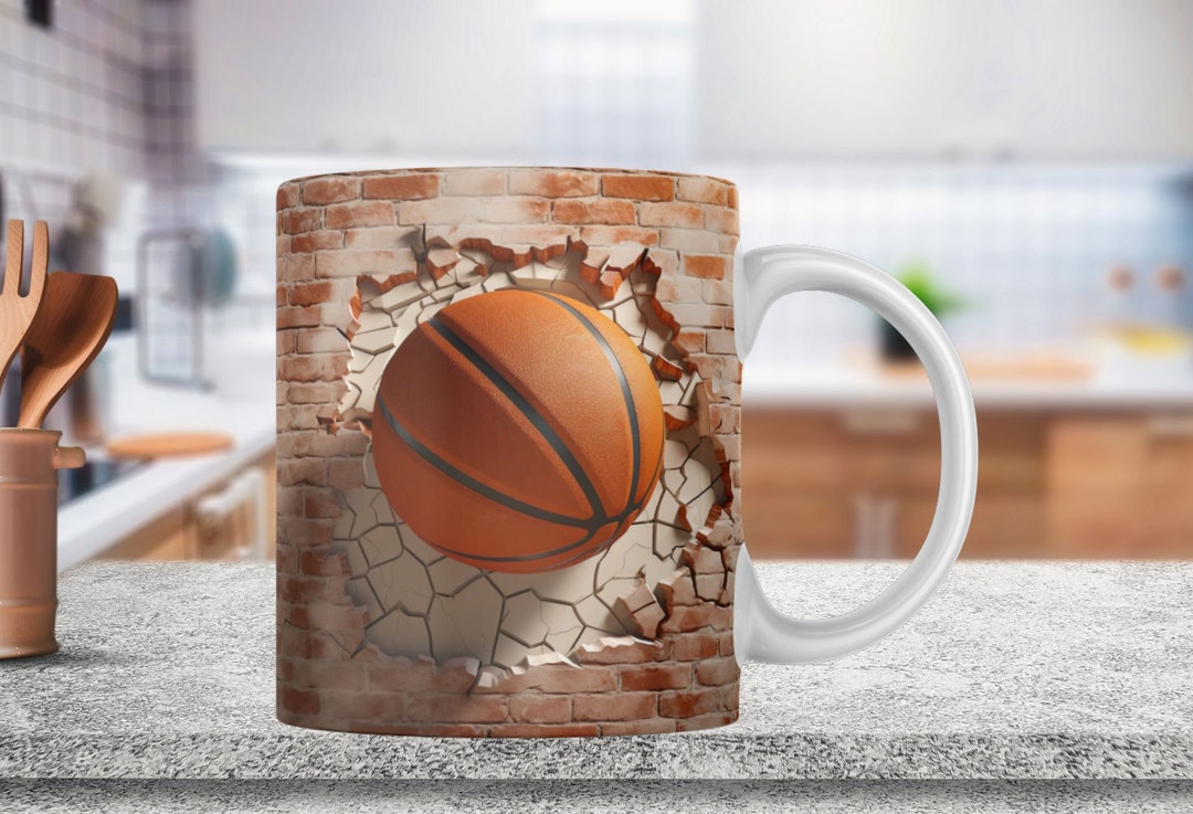 3D Basketball Hole in A Wall Mug Wrap, 11oz & 15oz Mug Template, Mug ...
