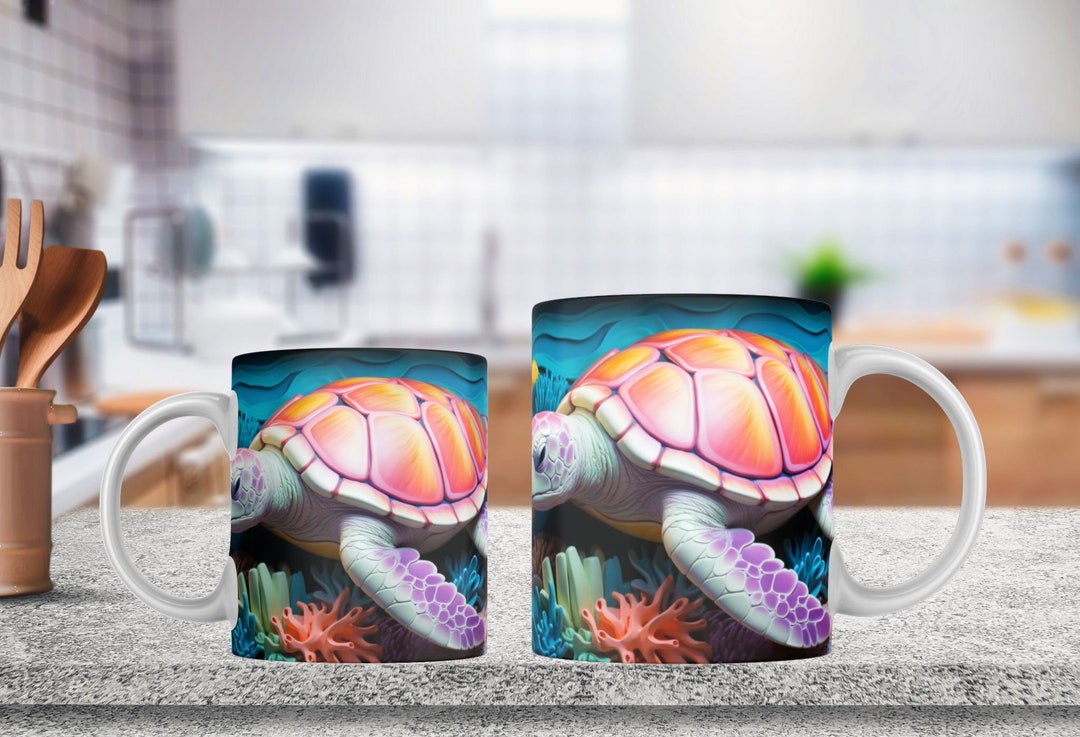3D Sea Turtle Mug, 3D Seashells Mug, 3D Turtle Mug Wrap, 3D Coral Mug ...