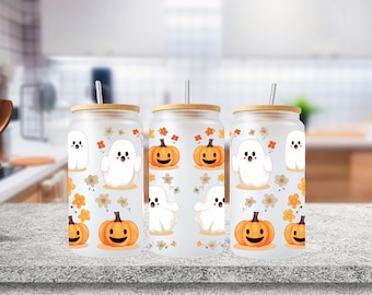 Ghost Glass Svg, 16oz Glass Can Wrap, Cute Ghost Glass Can Svg, Fall ...