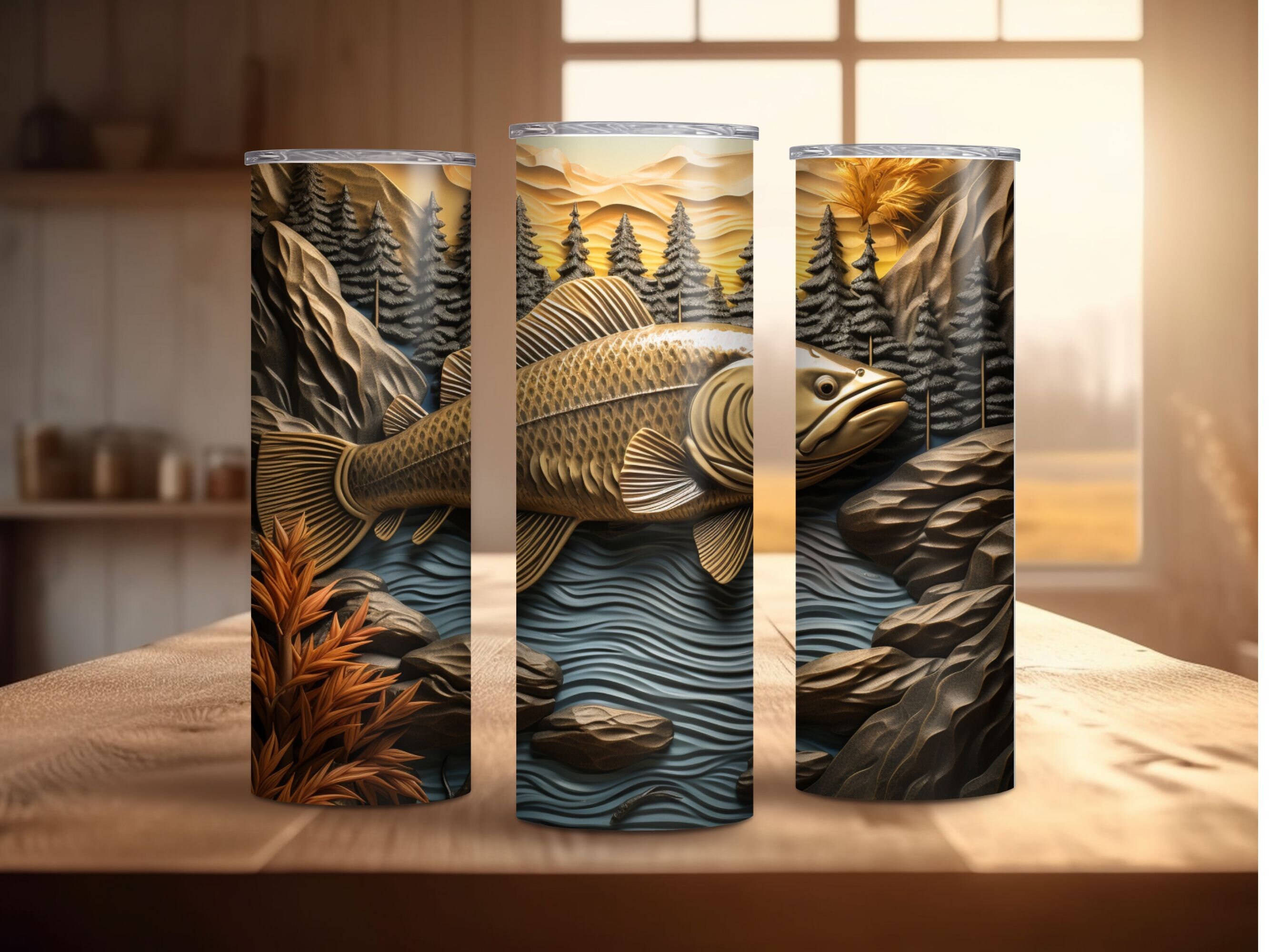 3D Engraved Leather Bass Fish 20oz and 30oz Skinny Tumbler - Etsy