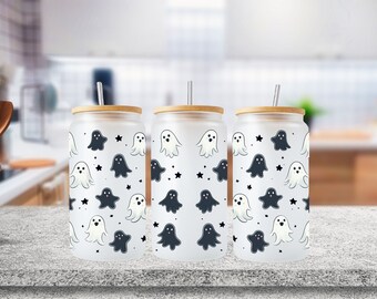 Ghost Glass Svg, 16oz Glass Can Wrap, Cute Ghost Glass Can Svg, Fall ...