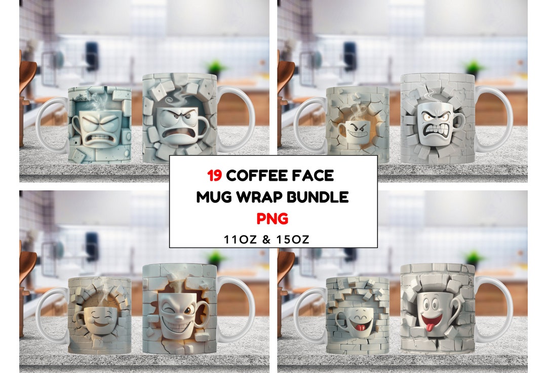 3D Coffee Mug Face Emoji Emotions Mug Wrap, Funny Face Mug, 11 Oz & 15 ...