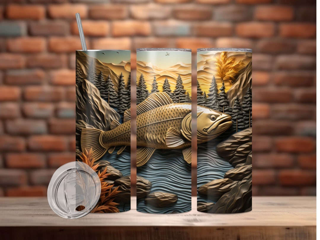 3D Engraved Leather Bass Fish 20oz and 30oz Skinny Tumbler, Sublimation ...