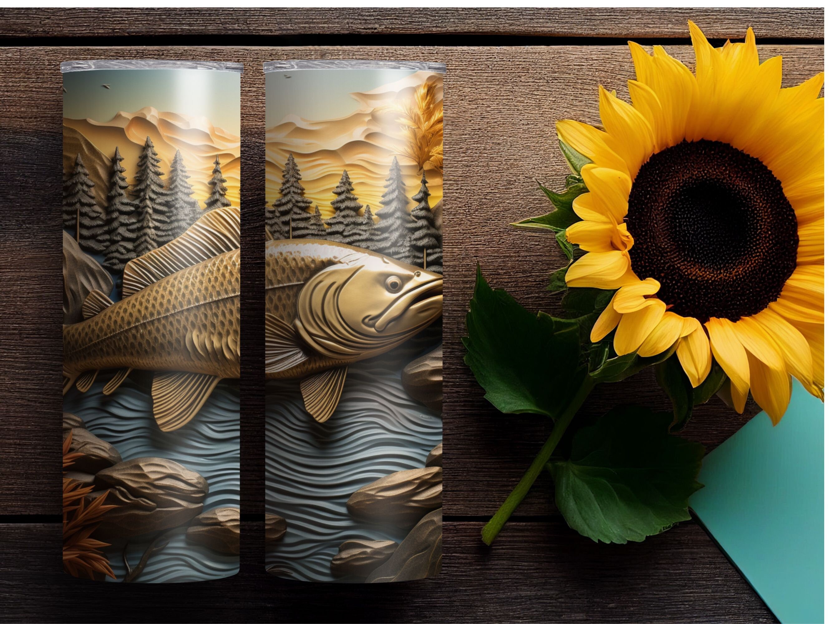 3D Engraved Leather Bass Fish 20oz and 30oz Skinny Tumbler - Etsy