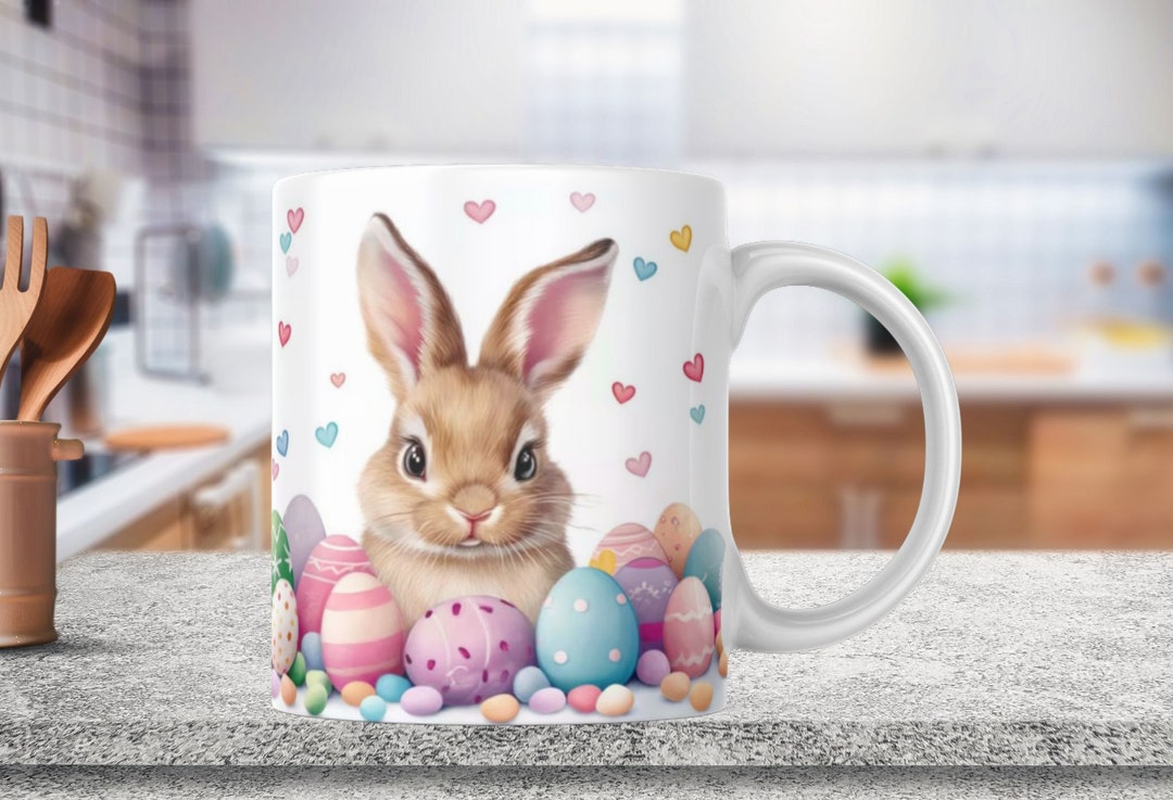 Happy Easter Mug PNG for Sublimation, Cute Easter Bunny Mug Wrap ...