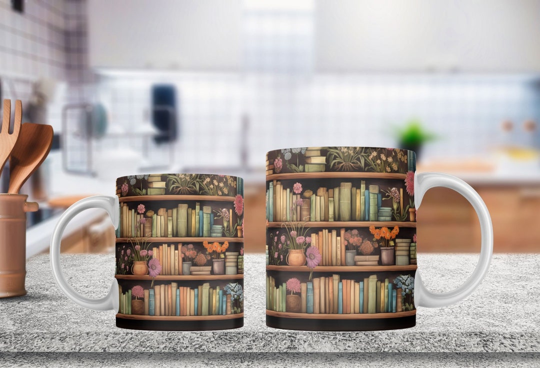 Flowers Book Mug Wrap, 3d Mugs, Reading Mug Sublimation Design, Floral ...