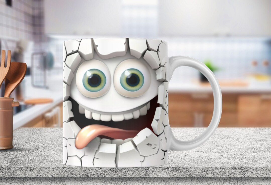 3D Funny Smiley Face Mug Wrap, 11oz & 15oz Mug Template, Flower Mug ...