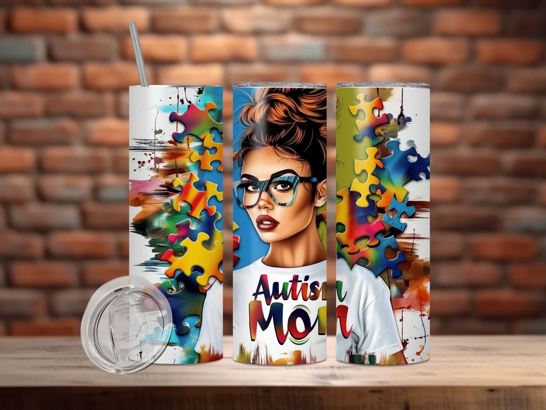 Autism Awareness Puzzle Mom 20oz Skinny Tumbler, Autism Tumbler Wrap ...