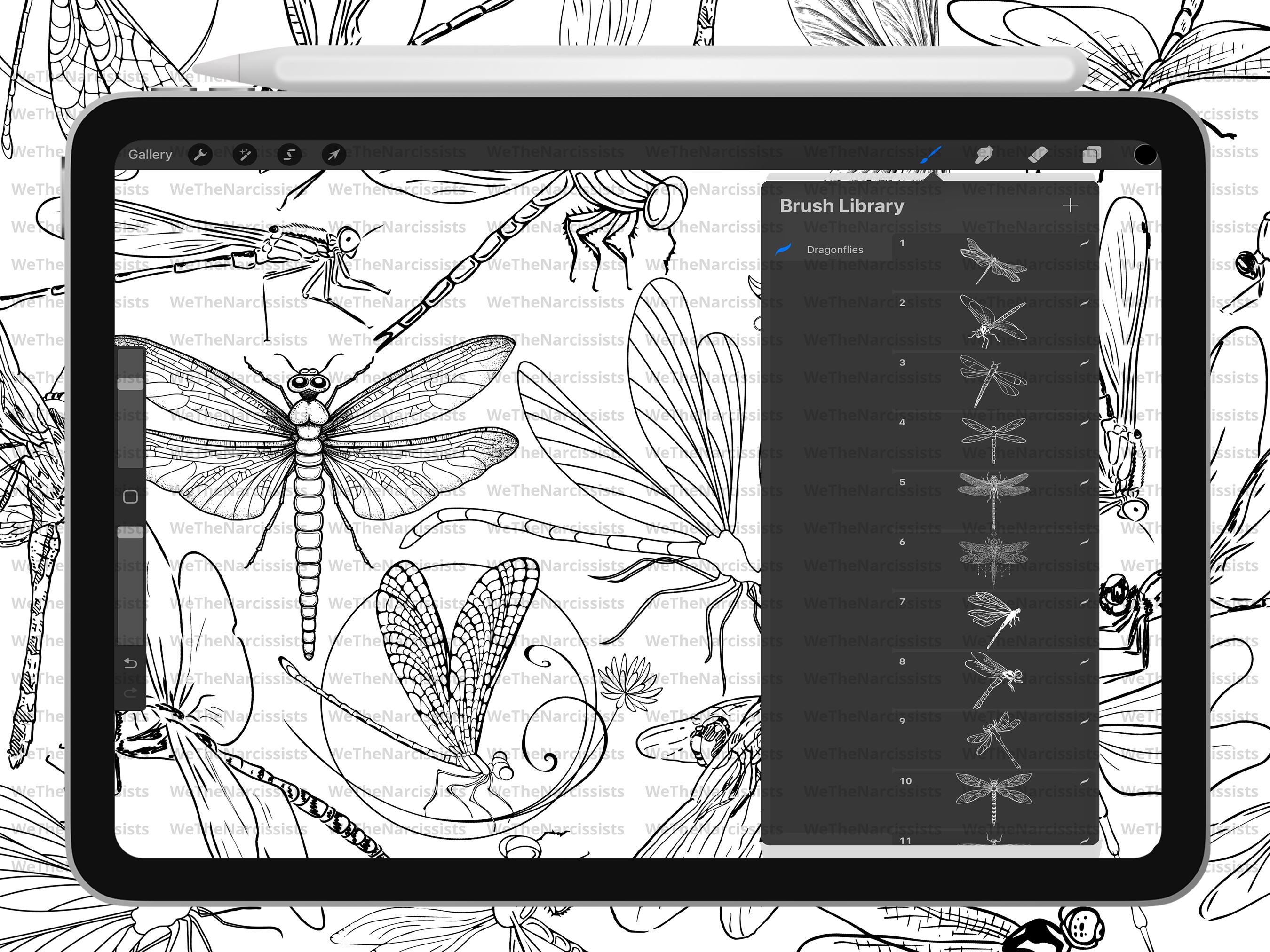 Procreate - 65 Dragonflies Fineline Tattoo Stamps, Hand Drawn Tattoo & Design Fineline Stamps ...
