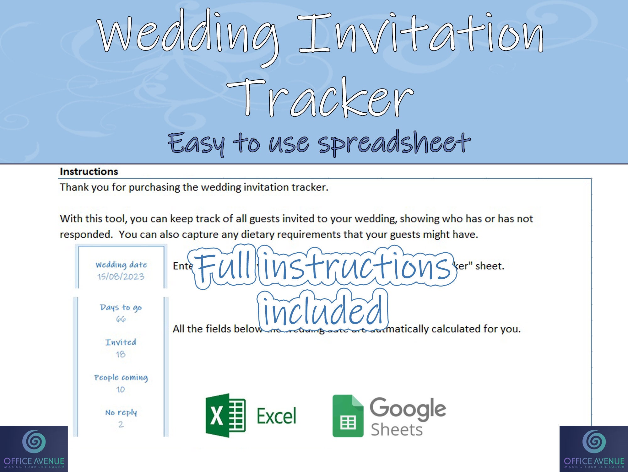 Easy to Use, Wedding Invitation Tracker Spreadsheet, Wedding Guest List ...