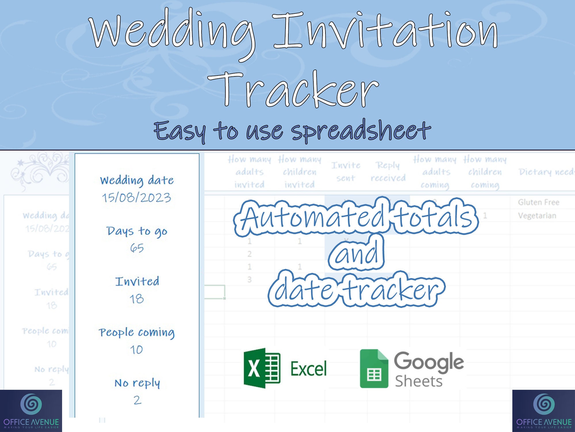 Easy to Use, Wedding Invitation Tracker Spreadsheet, Wedding Guest List ...