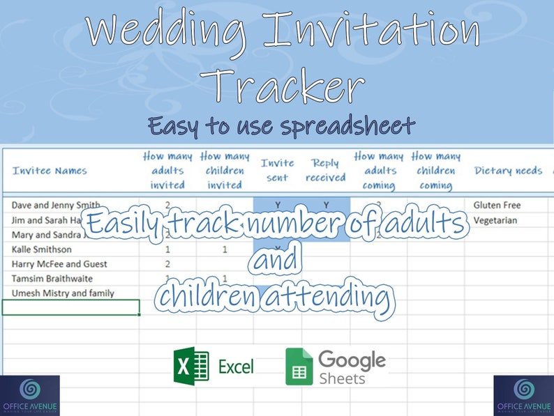 Easy to Use, Wedding Invitation Tracker Spreadsheet, Wedding Guest List ...