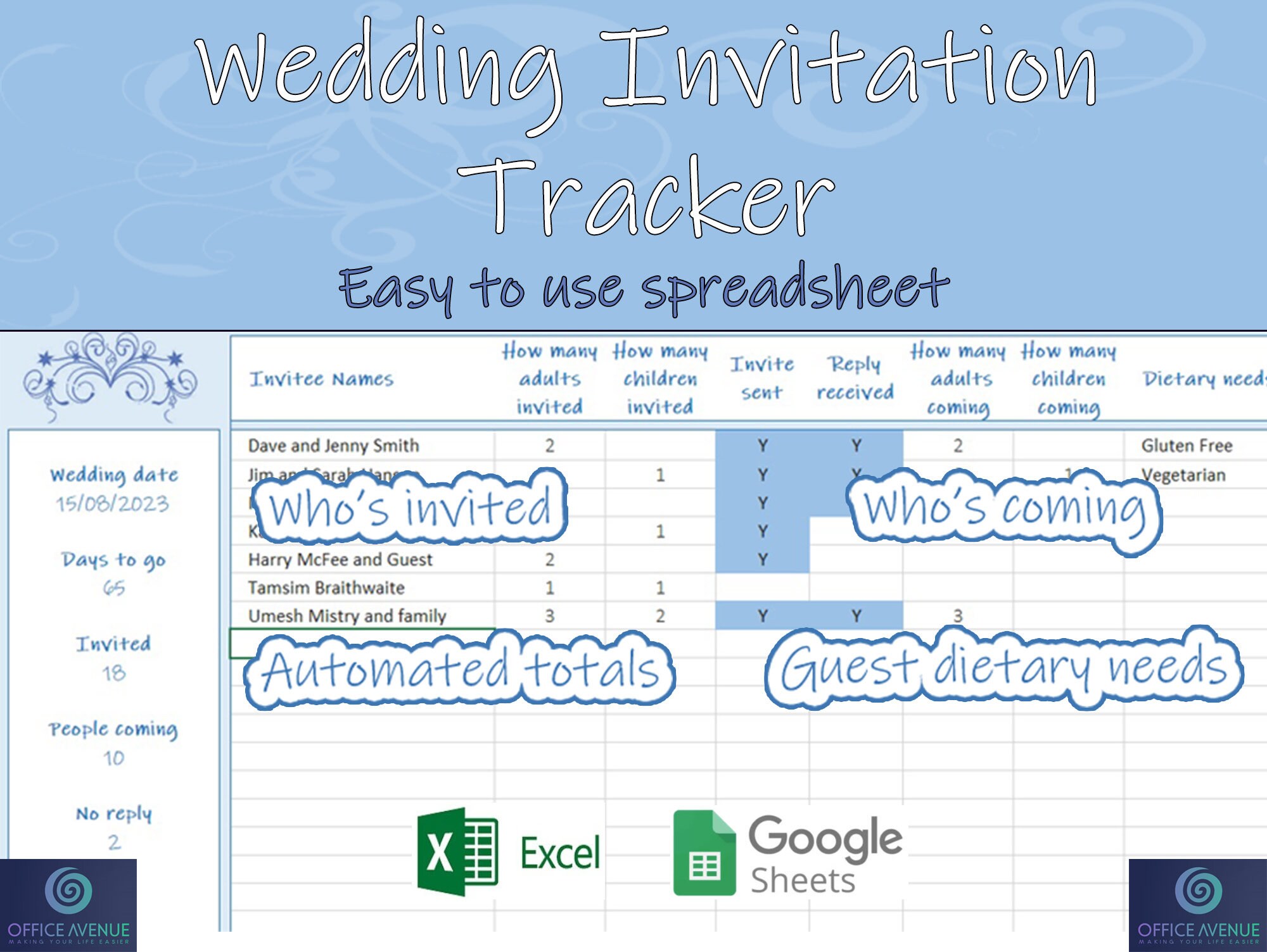 Easy to Use, Wedding Invitation Tracker Spreadsheet, Wedding Guest List ...