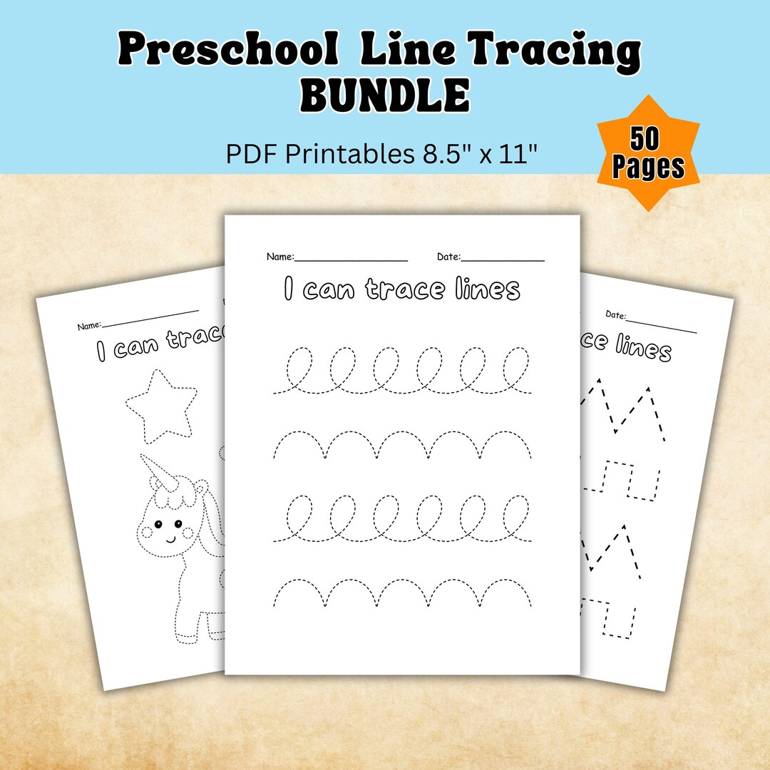 Preschool Line Tracing Worksheet Bundle, Homeschool Printables ...