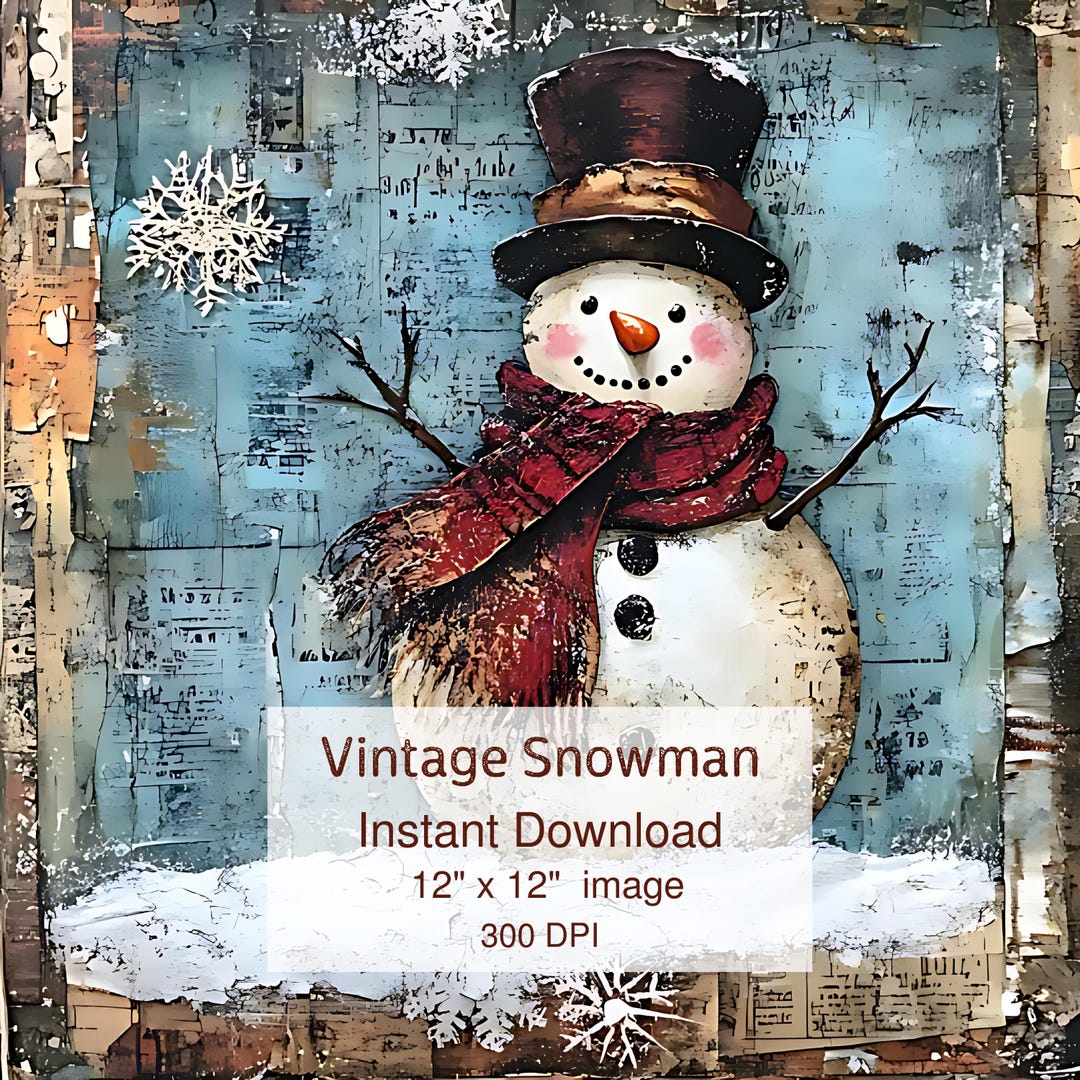 Classic Snowman Junk Journal Paper, Christmas Digital Paper, Winter ...