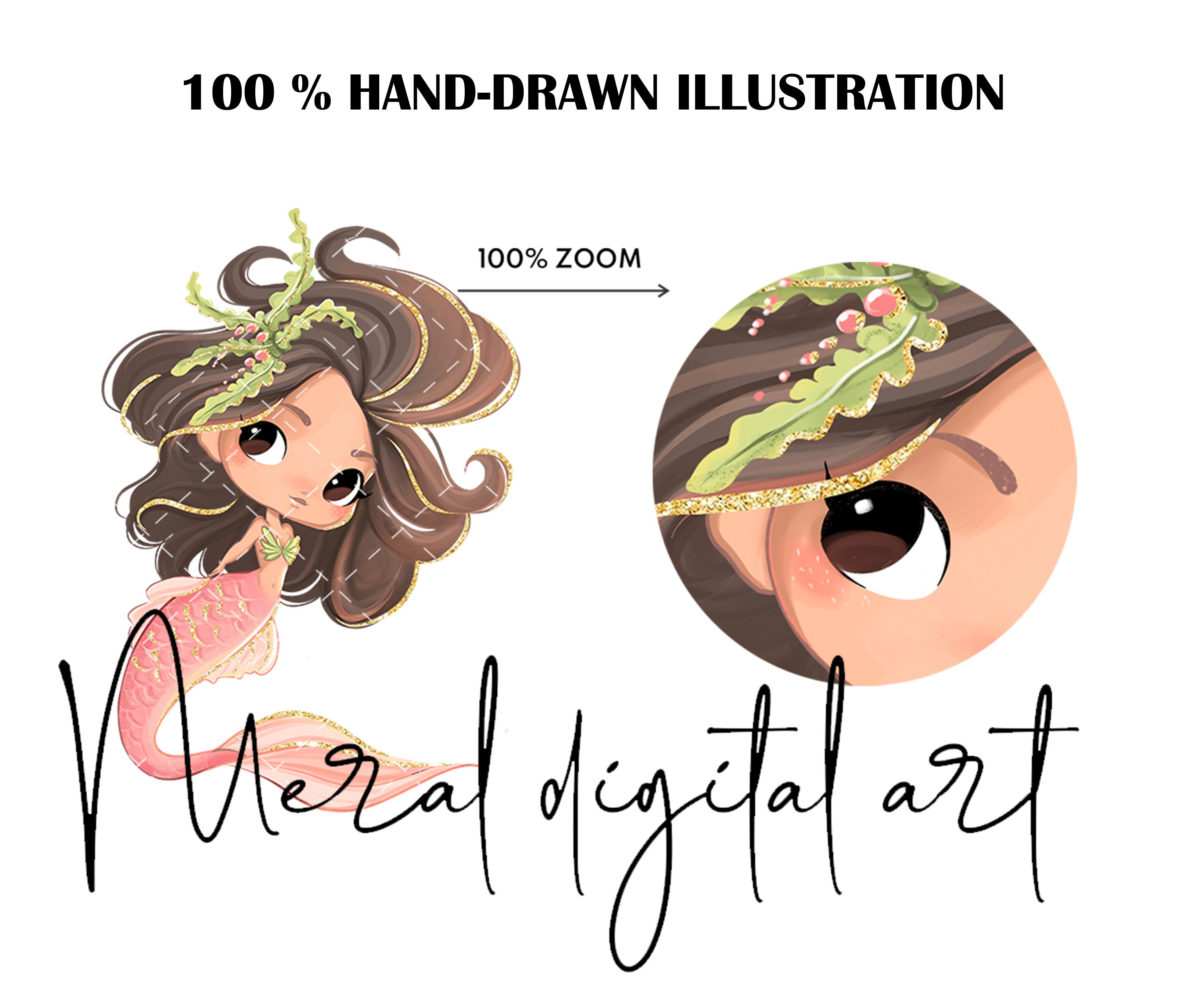 Mermaid and Merkitty Png Clipart, in the Ocean With Glitter, Seahorse ...