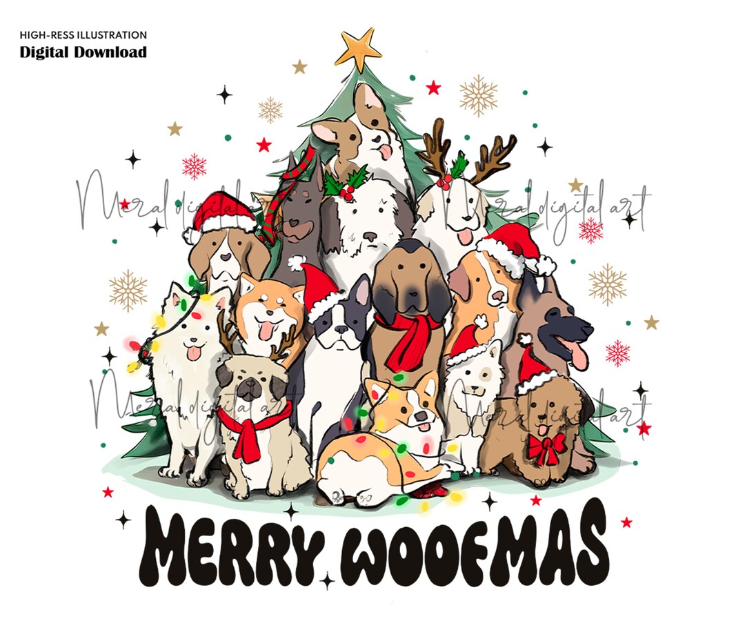 Dogs With Christmas Tree Png, Merry Woofmas Png, Christmas Design, Dog ...