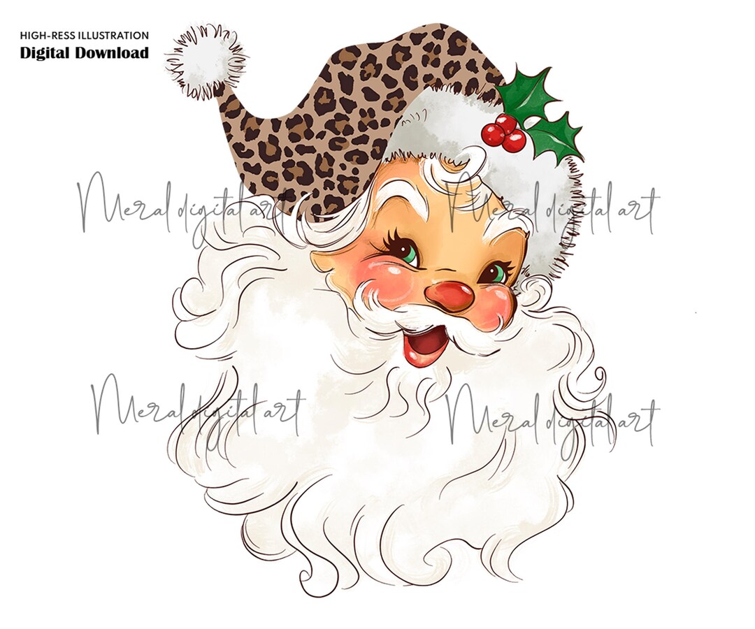 Vintage Leopard Santa Claus Christmas Clipart PNG, Retro Santa ...