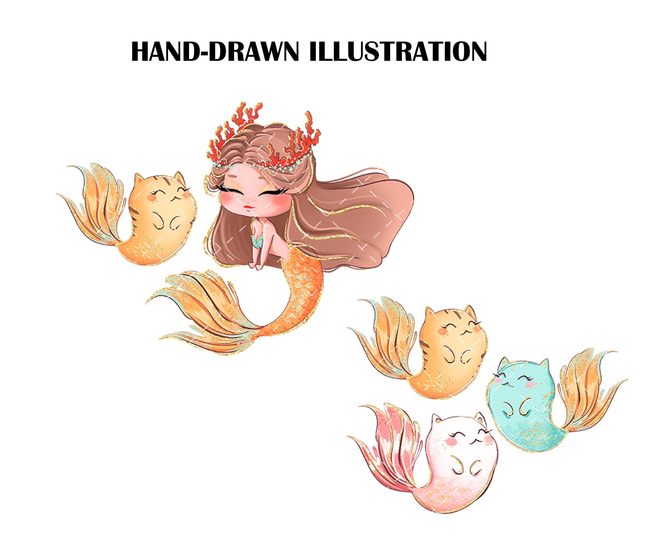 Mermaid and Merkitty Png Clipart, in the Ocean With Glitter, Seahorse ...