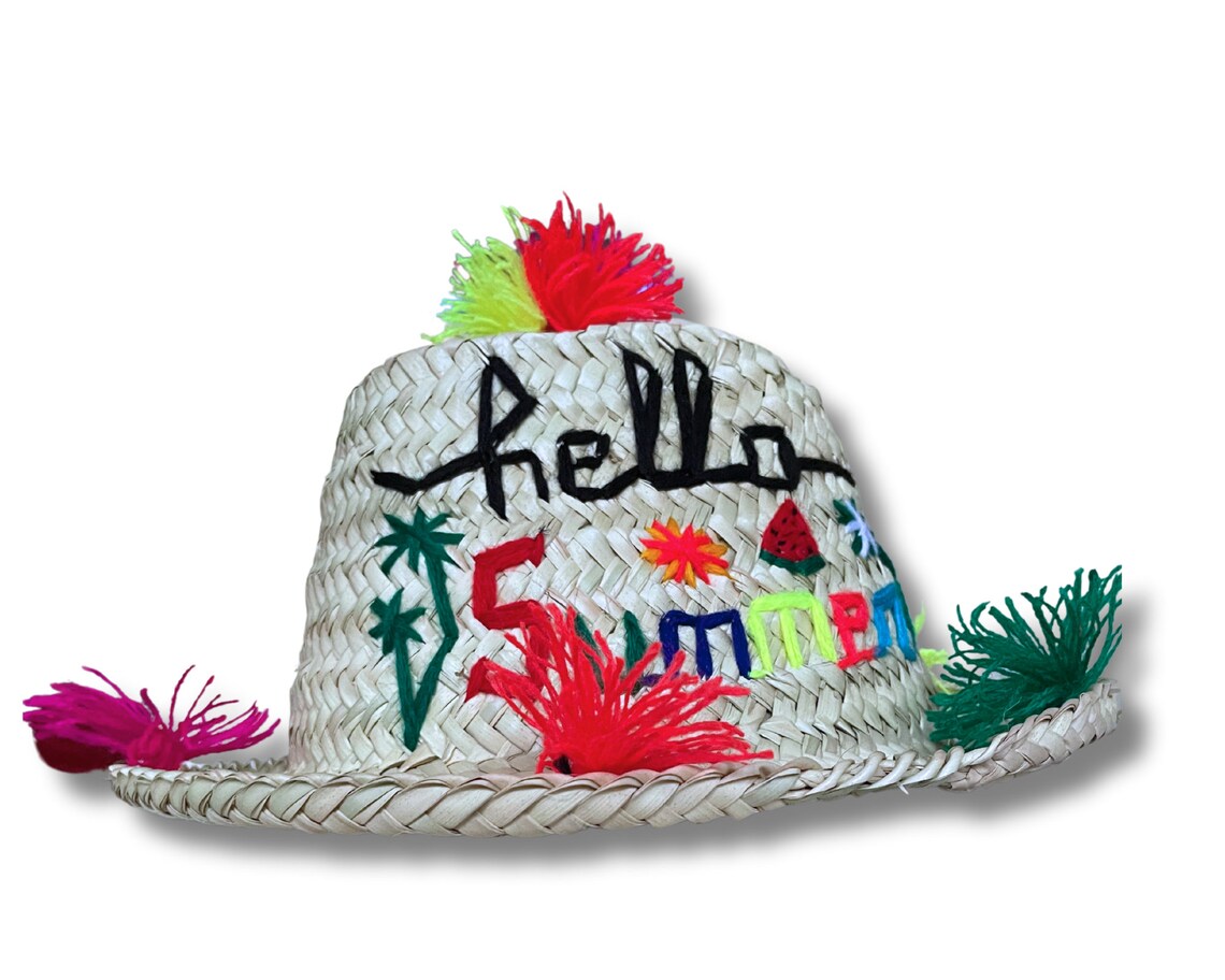 Colorful Straw Hat HELLO Summer Hat Summer Hat Men Summer Hat Men Straw ...