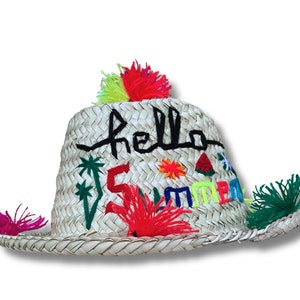 Colorful Straw Hat HELLO Summer Hat Summer Hat Men Summer Hat Men Straw ...