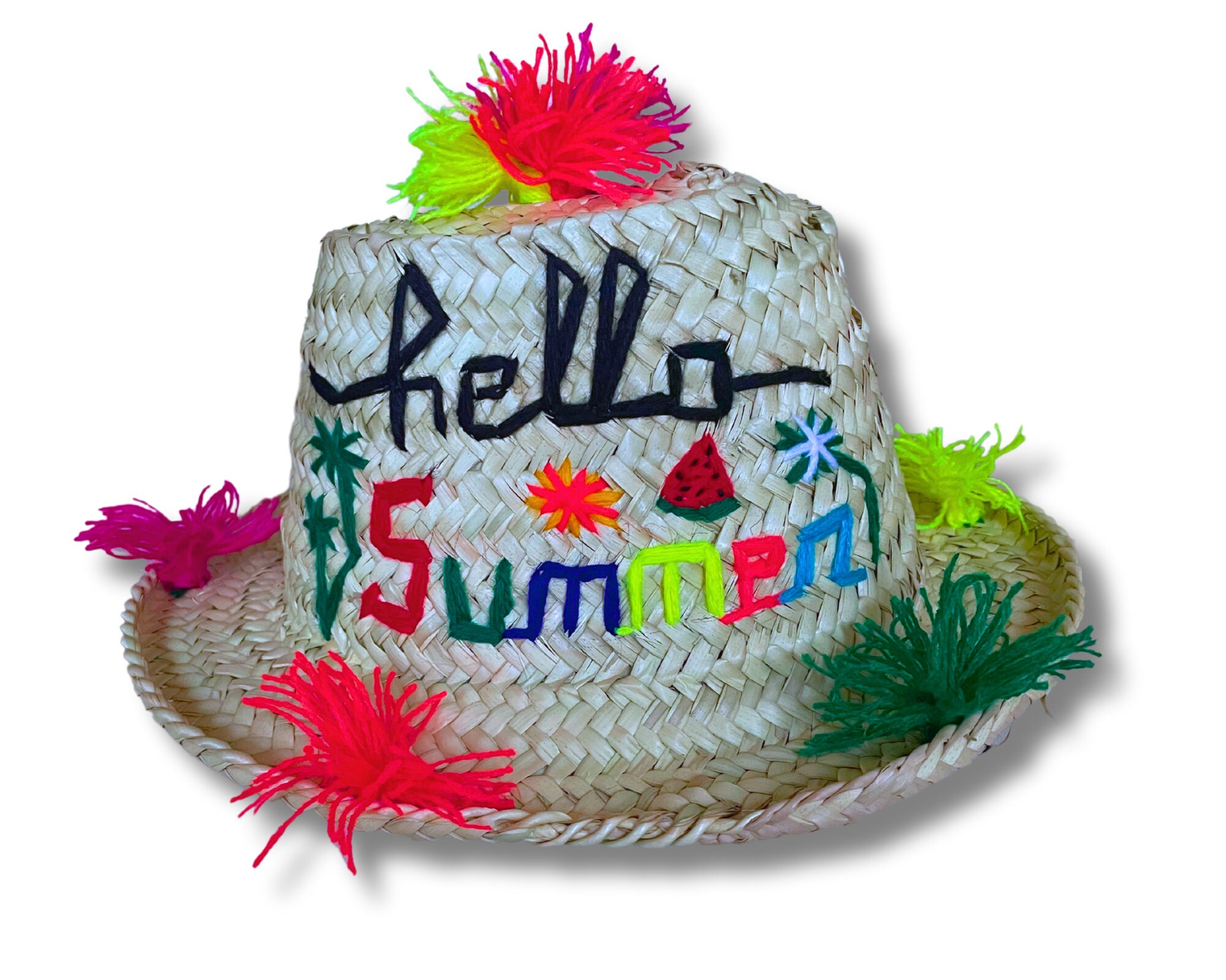 Colorful Straw Hat HELLO Summer Hat Summer Hat Men Summer Hat Men Straw ...