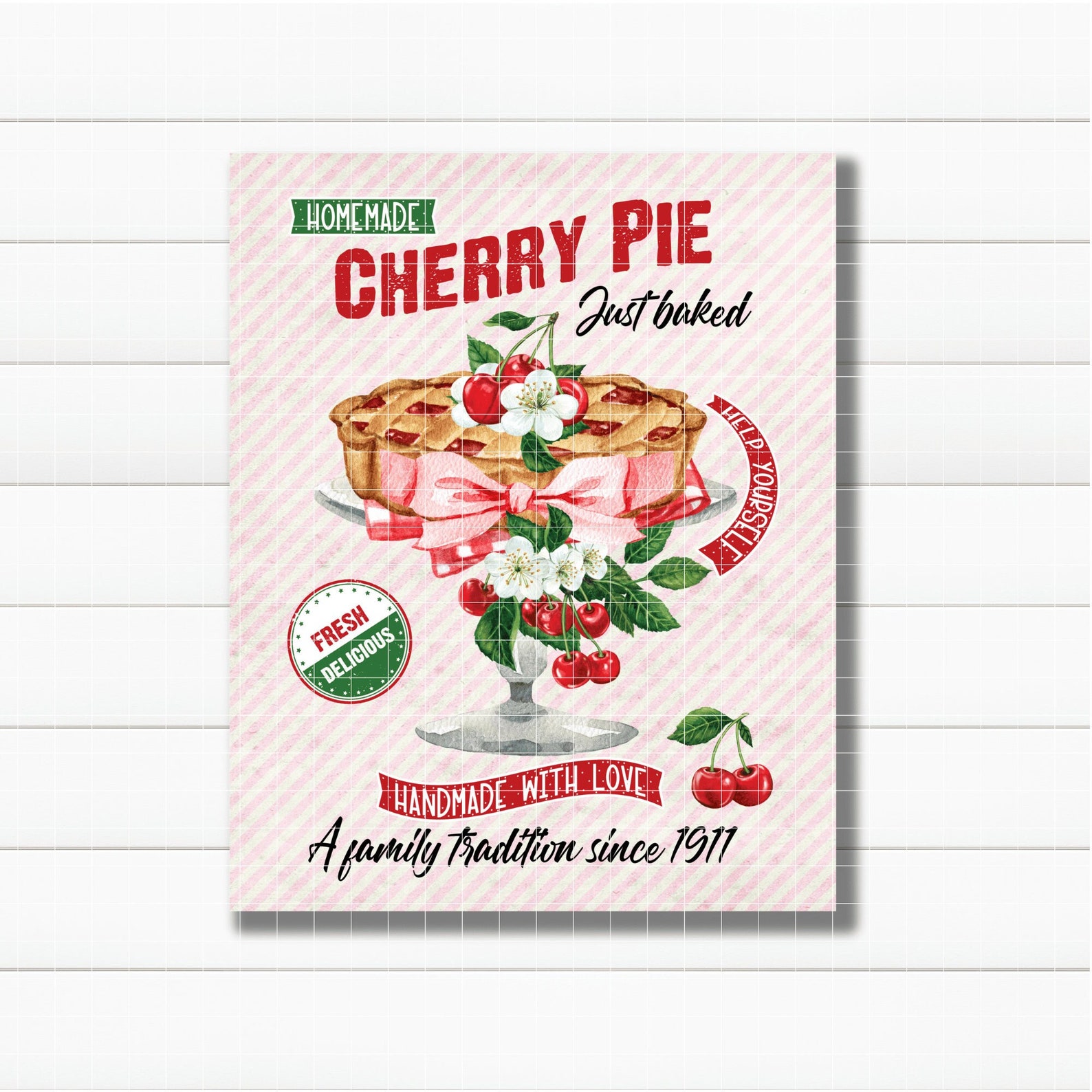 Cherry Pie Wreath Sign, Summer Sign, Cherry Pie Wreath Attachment, 8 X ...