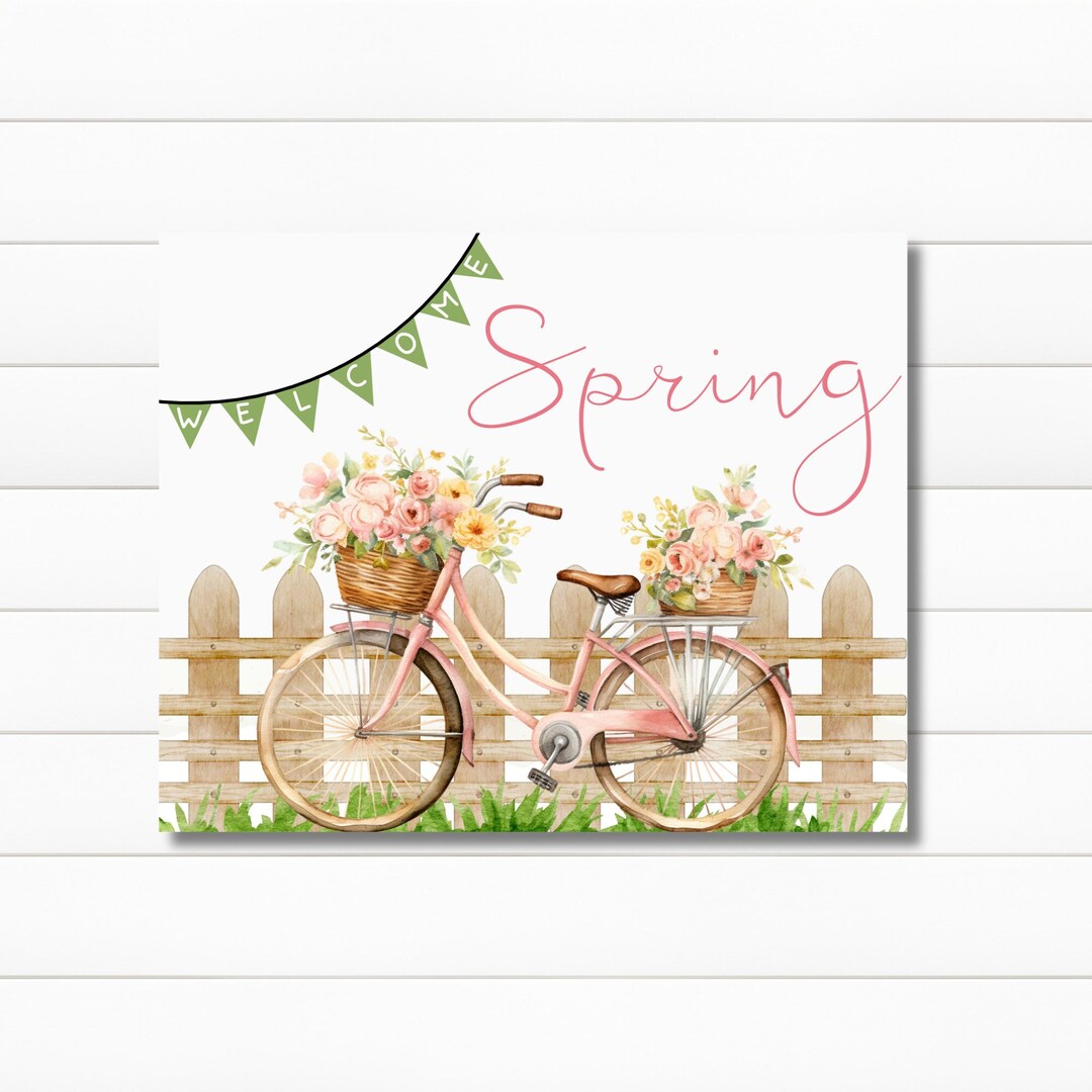 Welcome Spring Sign, Handmade Wood Sign, Bicycle Sign, Spring Decor ...