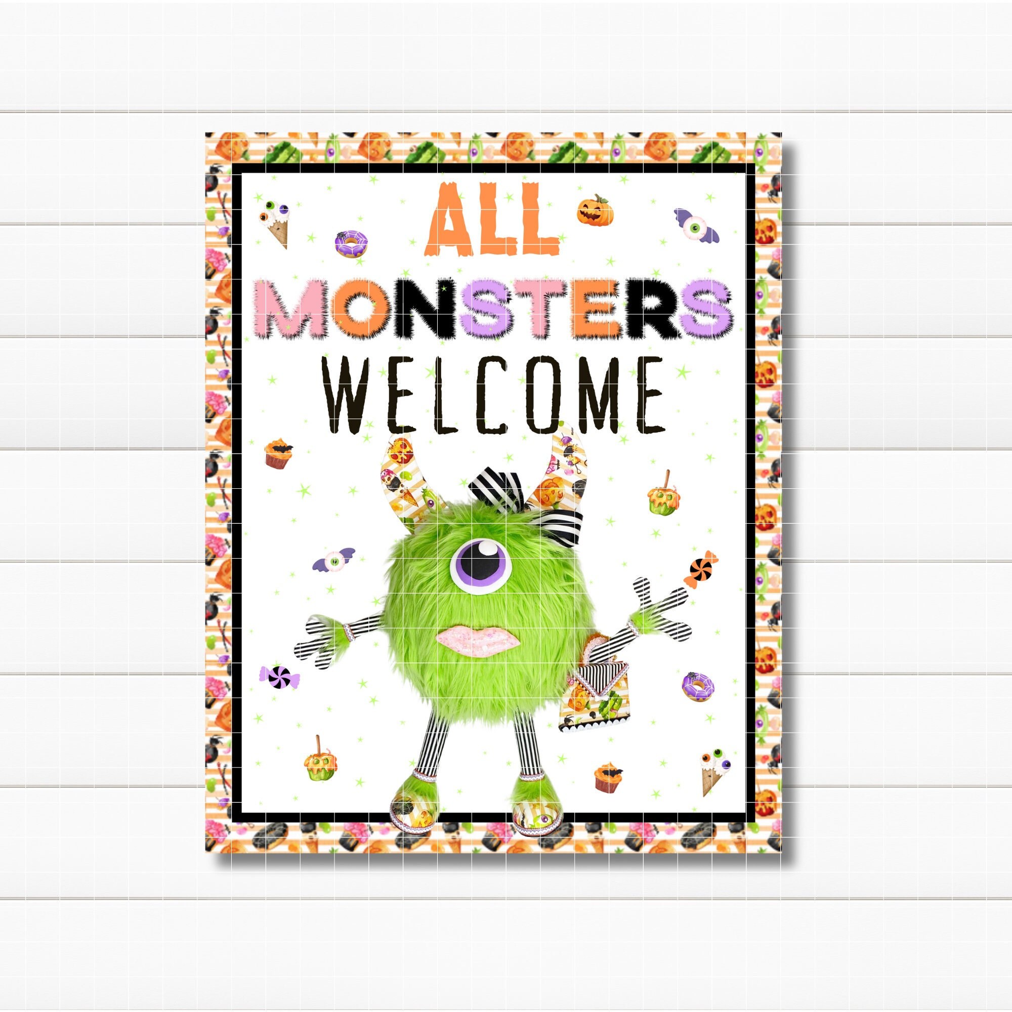 All Monsters Welcome Wreath Sign, Halloween Wreath Embellishment ...
