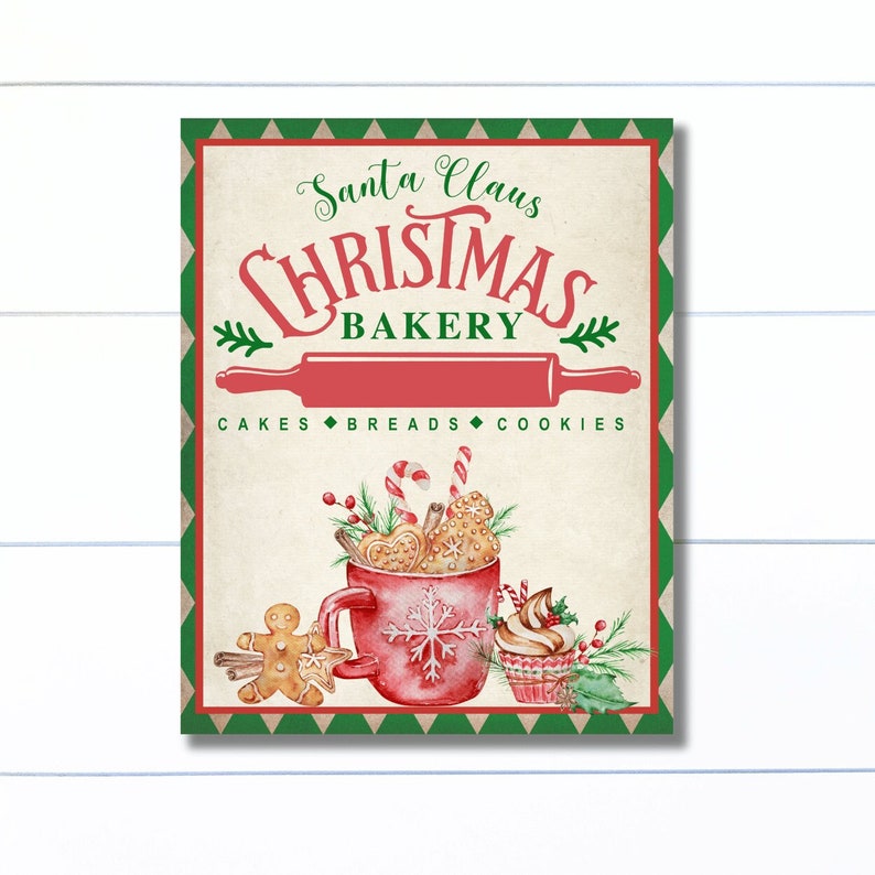 Santa Claus Christmas Bakery Sign Christmas Kitchen Decor - Etsy