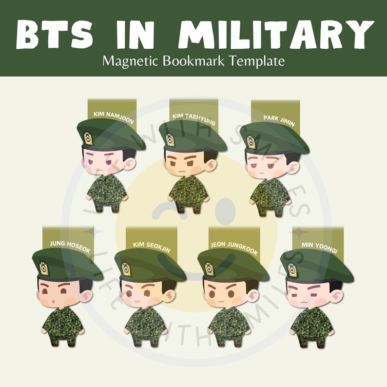 BTS in Military Magnetic Bookmark Template Bookmark Set Bangtan Boys ...