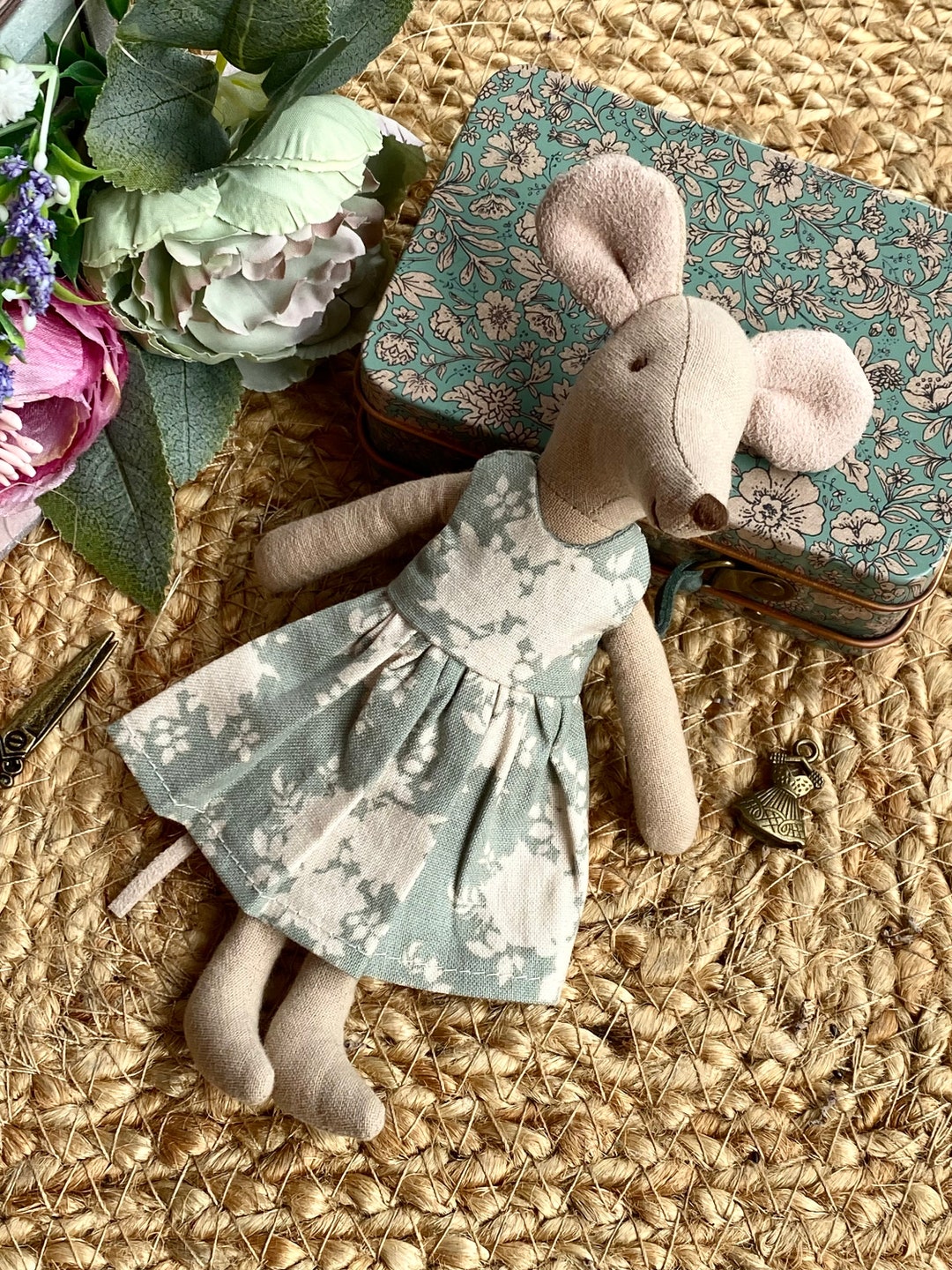 Turquoise Floral Cotton Dress for Mouse 15 Cm (6,2in) - Etsy