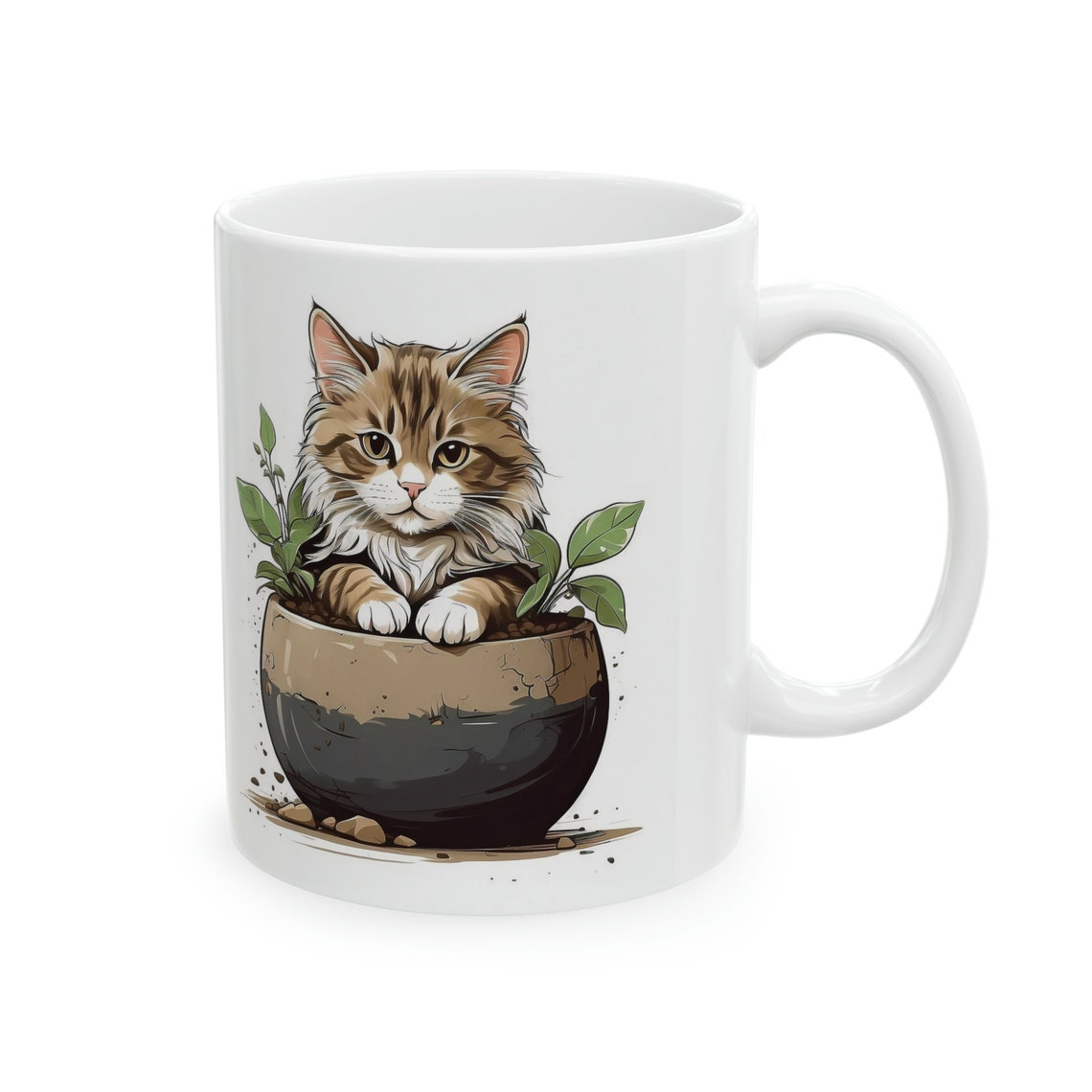 Cute Cat Tipped Over Pot Coffee Mug, Cat Lovers, Cat Mug, Cute Cat Mug ...