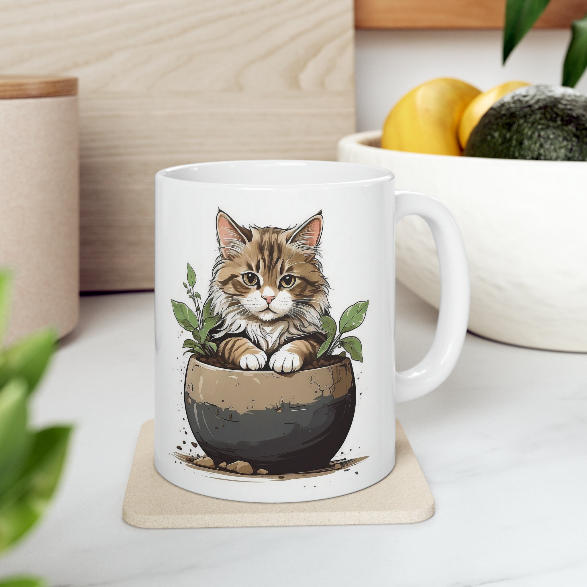 Cute Cat Tipped Over Pot Coffee Mug, Cat Lovers, Cat Mug, Cute Cat Mug ...