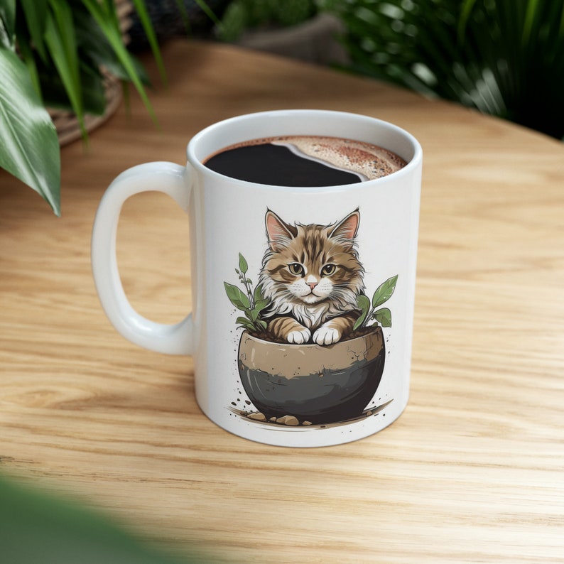 Cute Cat Tipped Over Pot Coffee Mug, Cat Lovers, Cat Mug, Cute Cat Mug ...