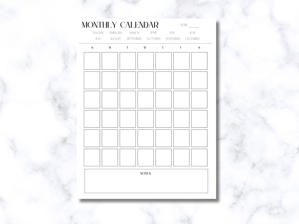 Monthly Calendar Planner Template Blank Calendar Fill in Date ...